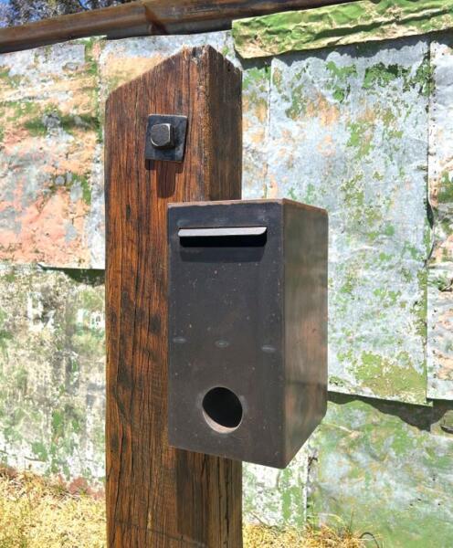 Corten Letterbox with Reclaimed Wharf Timber Post - The Creek Gallery ...