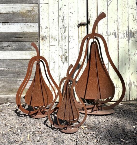 3D Pear Rusted Steel Sculpture - The Creek Gallery & Garden